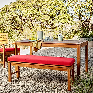 Amazon Aware FSC Certified Outdoor Bench with Cushion, Acacia Wood, Natural Finish