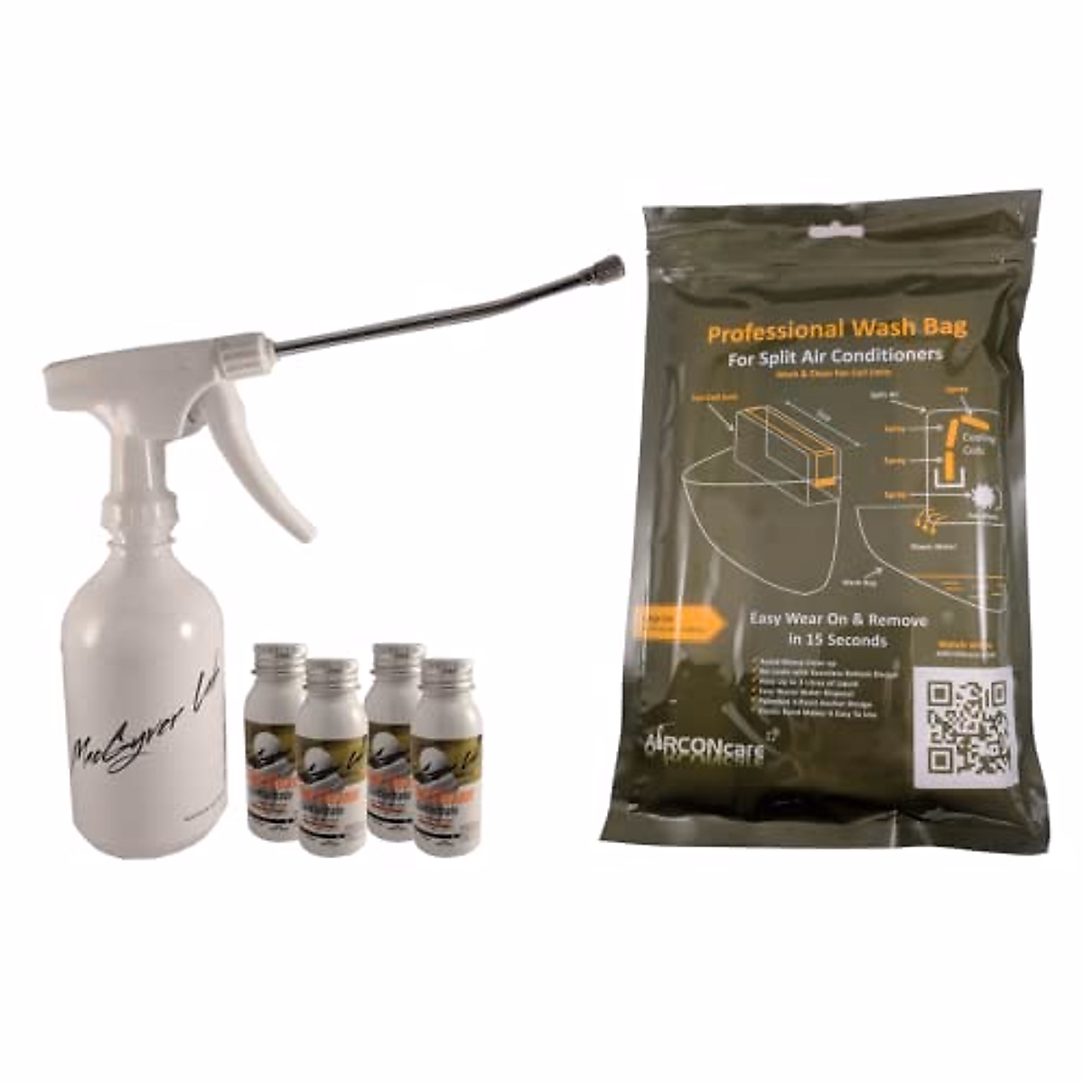 AIRCONcare Organic Air Conditioner Cleaning Kit Concentrate 4 x Standard Wash/Air Conditioner Cleaner for Split Ductless