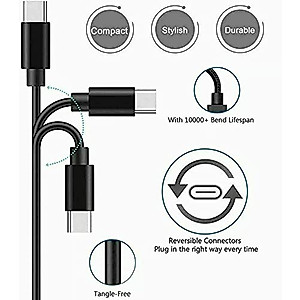 Replacement USB-C Charger Charging Cable Cord for TOZO T12 NC9 T10 T9 NC7 NC2 G1 A1 A2 Mini A3 X1 T12 Pro W1 W3 W8 PA1 PB2 PB3 Crystal Buds Wireless Earbuds & More USB-C Earbuds/Headphones (5ft Black)