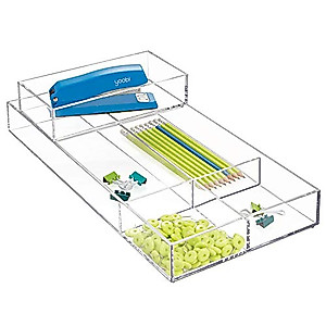 iDesign Clarity Plastic Drawer Organizer for Vanity, Countertop, Bathroom, Kitchen and Cabinet Storage, 8" x 4" x 2", Clear