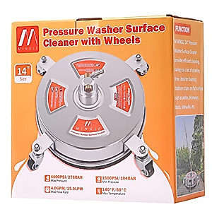 M MINGLE 14'' Pressure Washer Surface Cleaner Attachment, Driveway Power Washer Accessory with 2 Extension Wand, 1/4" Quick Connect, 4000 PSI