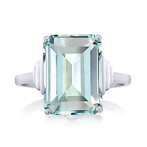 Gem Stone King 925 Sterling Silver Gemstone Birthstone Solitaire Engagement Ring | Emerald Cut 14X10MM Ring For Women | Available In Size 5, 6, 7, 8, 9
