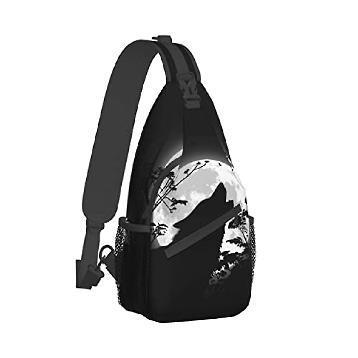FBCAL Howling Wolf Sling Backpack Unisex Chest Bags Crossbody Travel Hiking Daypack Shoulder Bag For Women Men Teens