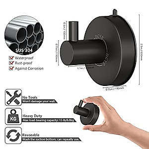 DGYB Suction Cup Hooks for Shower Set of 2 Towel Hooks for Bathrooms SUS 304 Stainless Steel Matte Black Shower Hooks for Loofah 15 Lb Bathroom Hooks for Towels