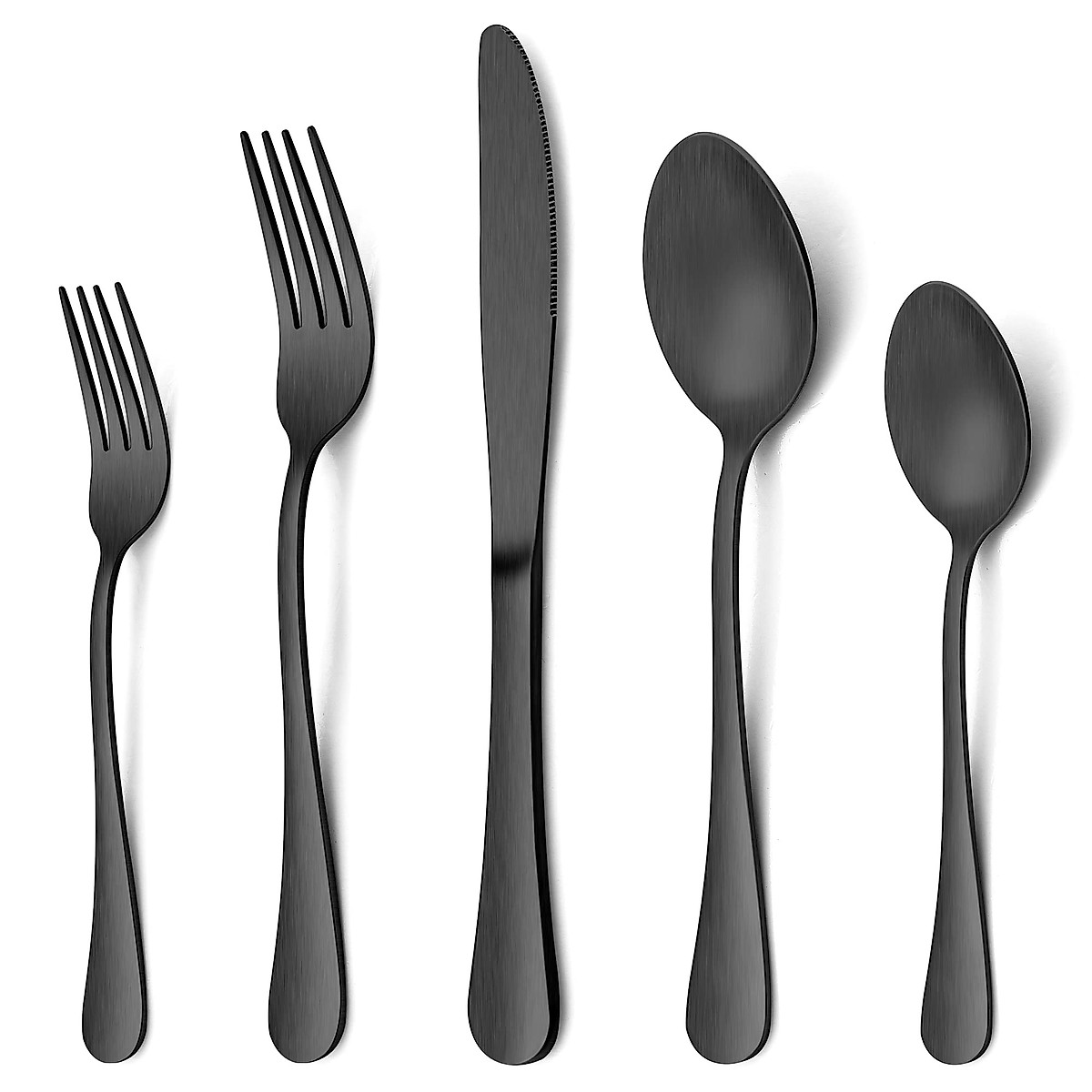 LIANYU 40 Piece Matte Black Silverware Set, Stainless Steel Black Flatware Cutlery Set for 8, Fancy Kitchen Utensil Tableware Set for Home Restaurant Party, Satin Finish, Dishwasher Safe