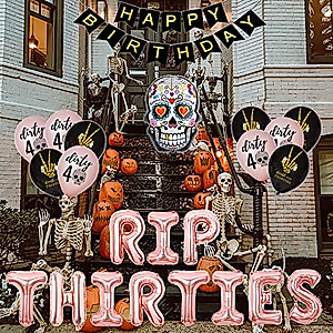 Geloar RIP THIRTIES 40th Birthday Party Supplies, RIP THIRTIES Balloons Happy Birthday Banner for Death to My Thirties 30s RIP Youth Women Dirty 40 Funny 40th Bday Decoration (Rose Gold, RIP THIRTIES)