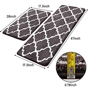 KMAT Kitchen Rugs and Mats [2 PCS] Super Absorbent Microfiber Kitchen Mat Non Slip Machine Washable Runner Carpets (Chocolate-17.3" x28+17.3"x47")