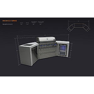 Mont Alpi 44-Inch MAi805-D45FC Deluxe 45 Degree 6-Burner 115000 BTU Stainless Steel Island Outdoor Kitchen Gas Barbecue Grill w/Lockable Compact Refrigerator Wine Cooler Beverage Center