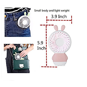 Alibuy Mini Handheld Table Fan USB Rechargeable Quiet Desk Fans,Battery Operated 2 Speeds with LED Colorful Lights for Hot Summer (Pink)