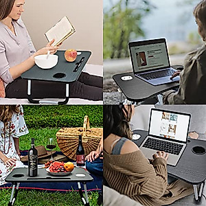 Lap Desk Laptop Bed Desk Portable Foldable Laptop Tray Table with USB Charge Port/Cup Holder/Storage Drawer, Laptop Bed Stand for Bed/Couch/Sofa Working, Reading