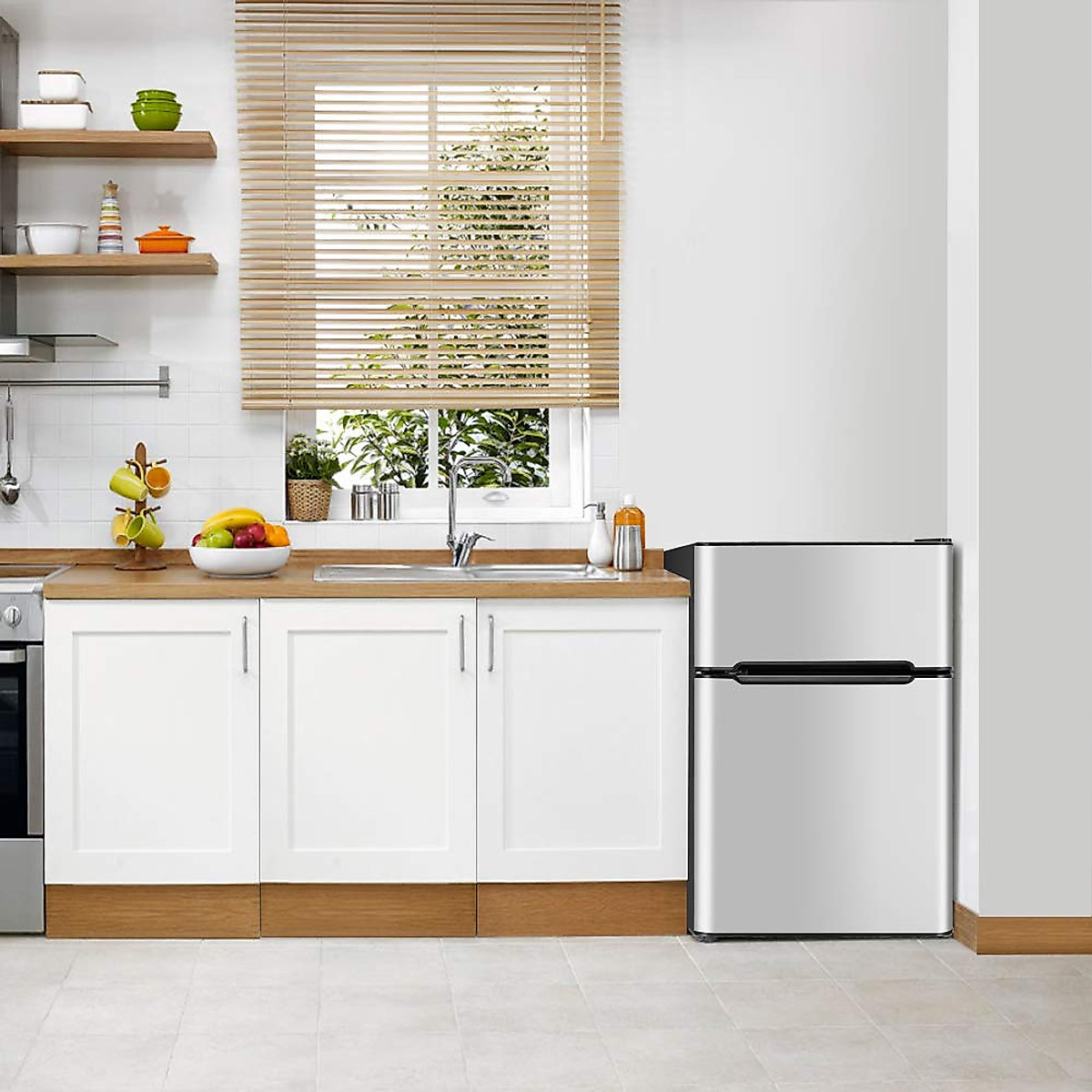 Toolsempire 3.2 Cu. FT Mini Fridge with Freezer, Dual Door Refrigerator with Adjustable Temperature & Removable Glass Shelves, Mini Fridge for Dorm, Office, Kitchen (Grey)