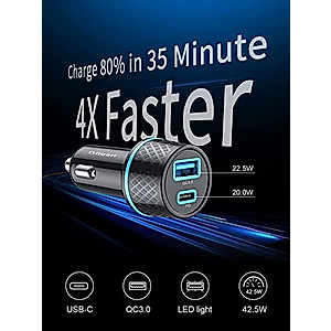 USB C Car Charger,QGeeM 42.5W Car Charger Adapter with Power Delivery & Quick Charge 3.0 USB Car Charger 2 Port Fast Charging Compatible for iPhone13/12/11 Pro/Max/XR/XS,iPad Pro/Air,Galaxy S21/10/9