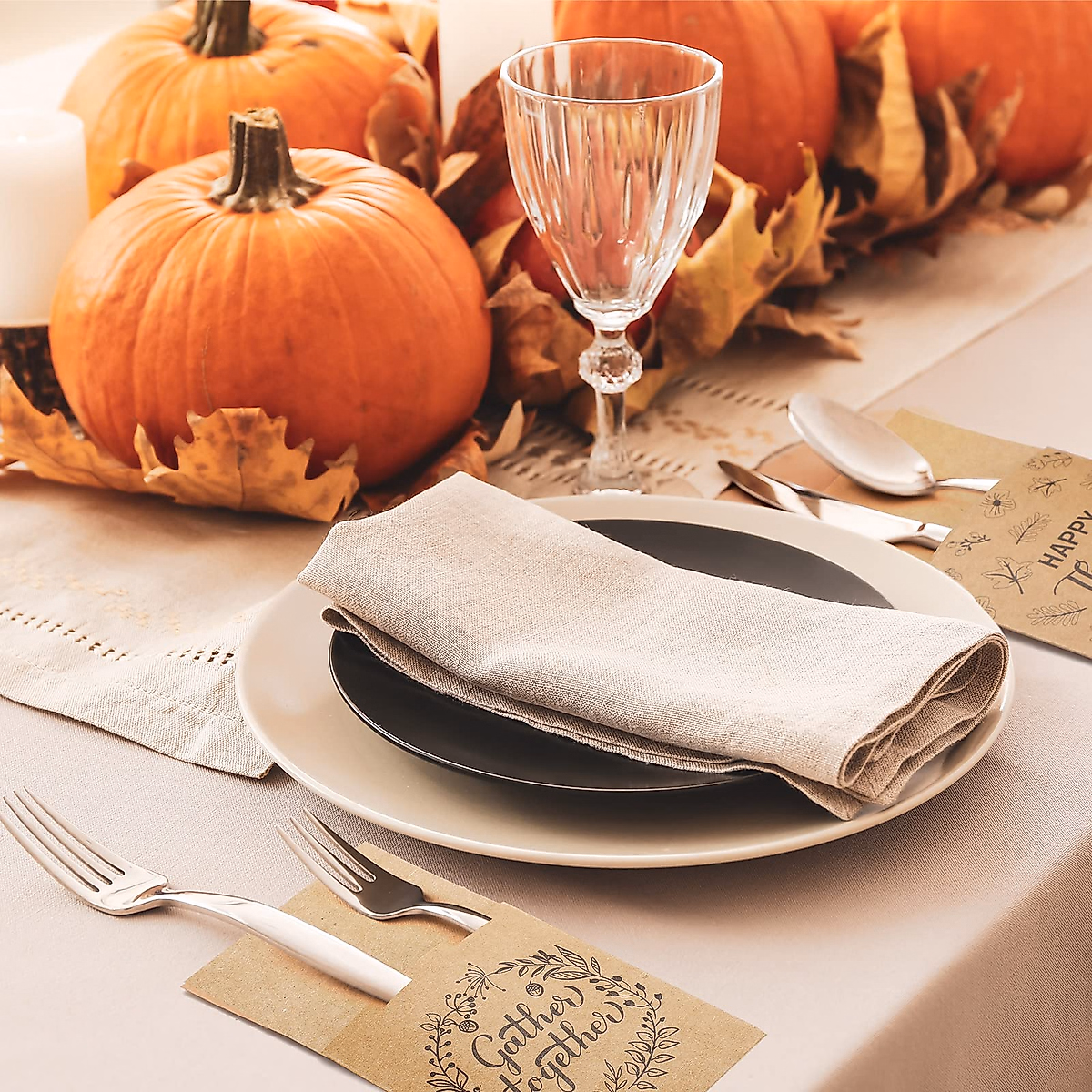 60 Pcs Thanksgiving Cutlery Holder Set Thanksgiving Turkey Utensil Holder Party Utensil Holder Pockets for Autumn Fall Harvest Party Favor Supply Table Decor