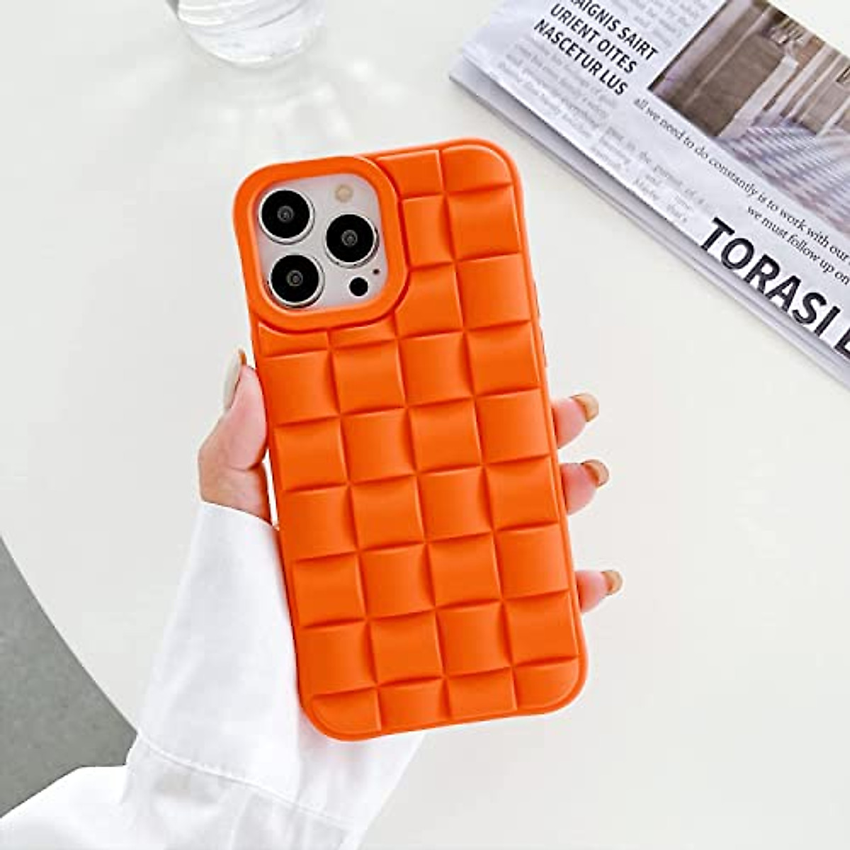 Ginkgonut Compatible with iPhone 14 Pro Case for Women/Girls, Cute 3D Laid Desgin Soft Silicone Shockproof Raised Bumper Corners Case for iPhone 14 Pro（Orange）