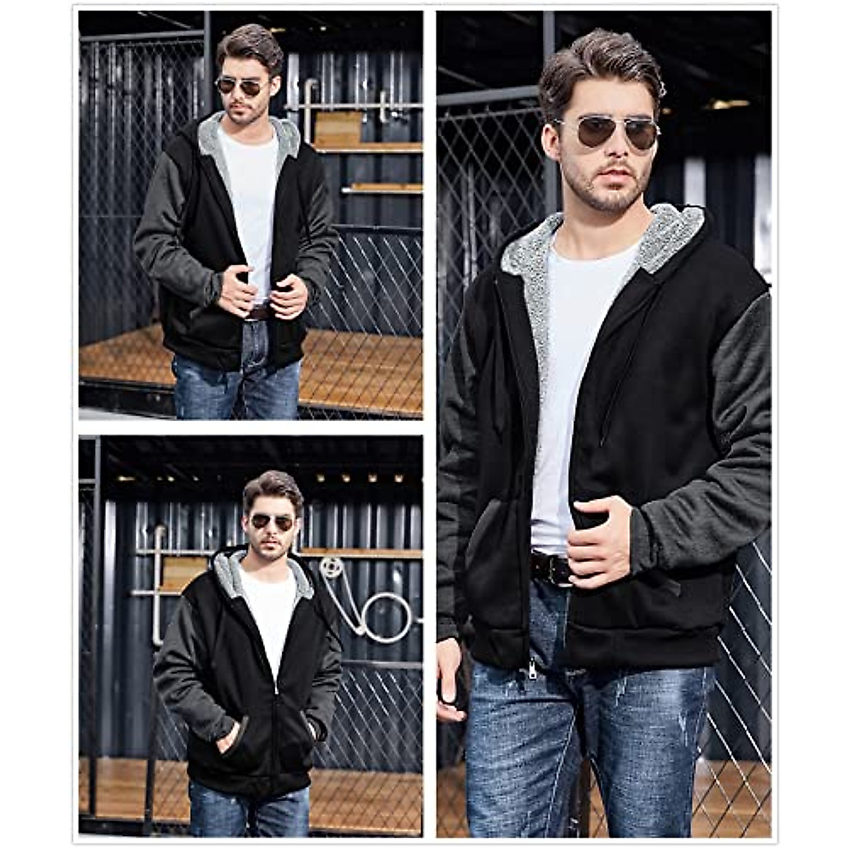 Little Beauty Hoodies for Men Zip Up Sweashirts Fleece Sherpa Lined Winter Wool Heavyweight Jacket