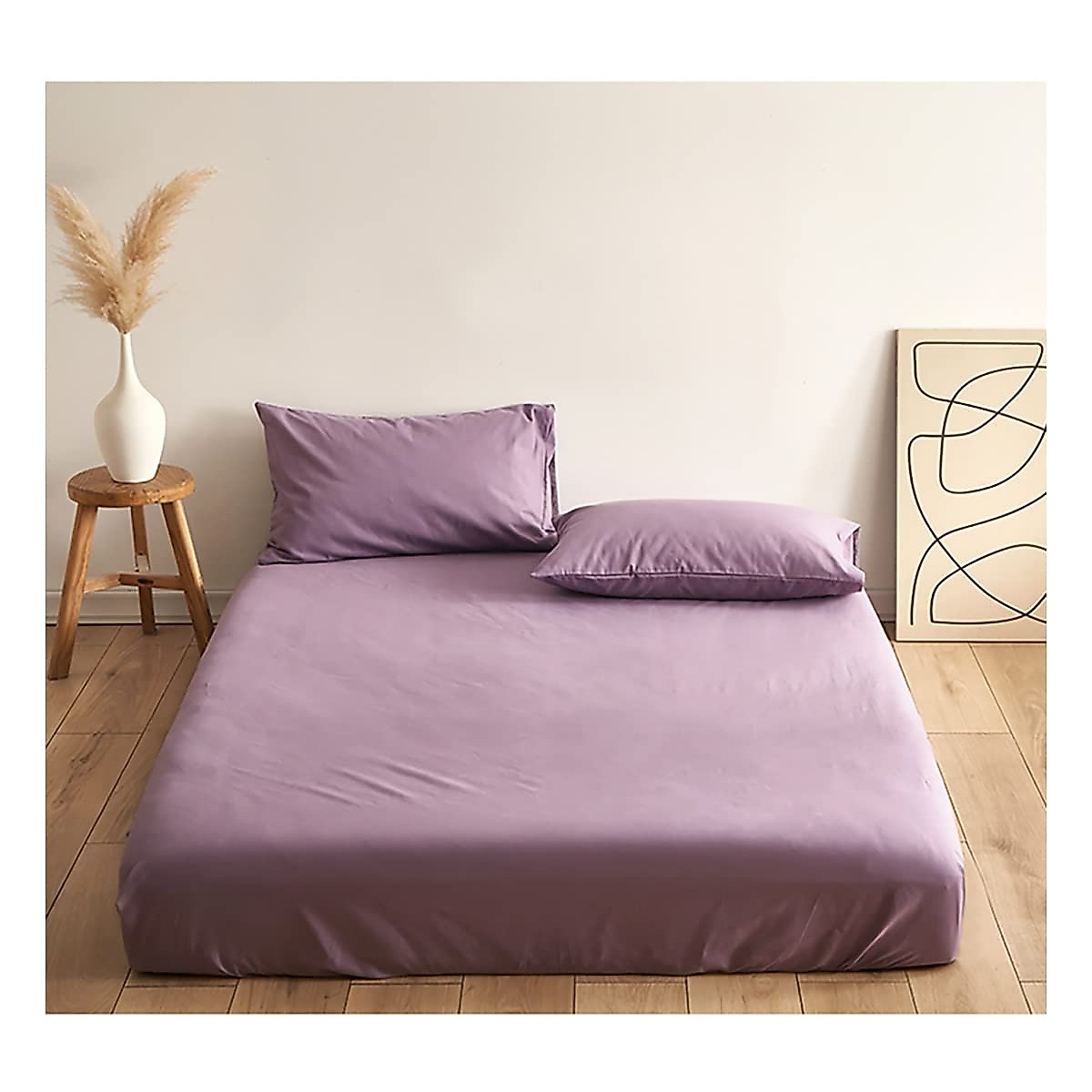 GXFWJD Queen Size 100% Cotton Soft Fitted Sheet with Deep Pocket Up to 11 Inch，Wrinkle, Fade, Stain Resistant - 1 Single King Fitted Sheet Only (Color : Purple, Size : 150x20cm+20-30cm)