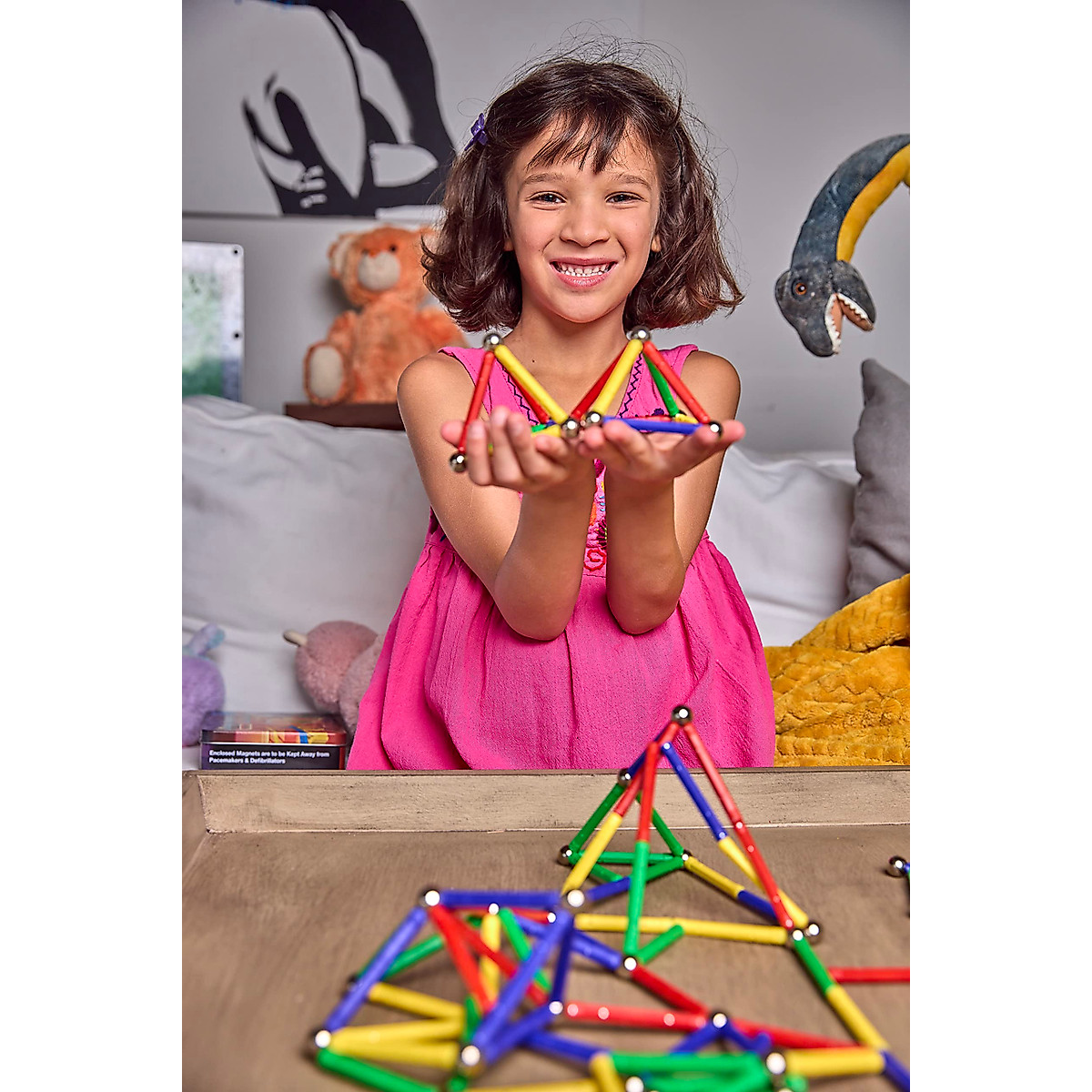 CMS MAGNETICS - (156-Piece Multi-Color Magnet Building Toy Tin Box Case Construction Sticks Set STEM Educational Learning Activity for Brain Development, Creativity, Imagination, Attention Span