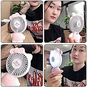 Portable Personal Small Desk Fan, Mini fans USB Battery operated Cute Kitty Cat Design, With Small Night Light And LED Colorful Atmosphere Light (Pink)