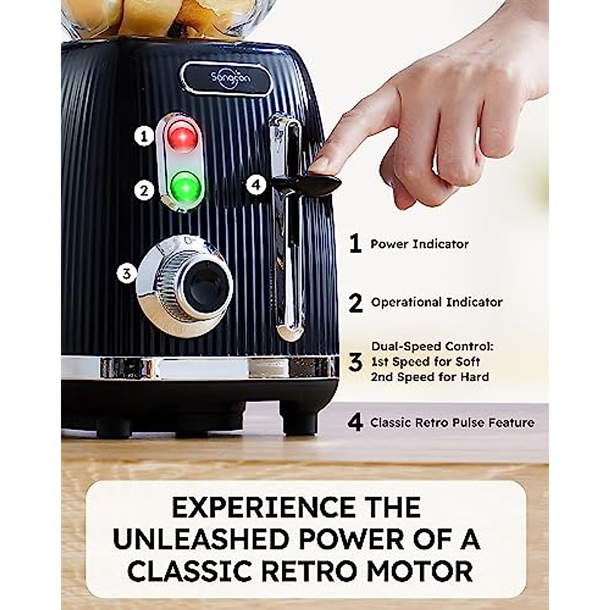 Sangcon 800W Blender for Shakes and Smoothies with 57 Oz Glass Jar & 10 Oz Grinding Cup, Smoothie Blenders and Food Processor Combo for Kitchen with 2 Speeds + Pulse, 6 Fins Blade & Grinding Blade