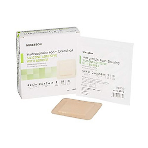 McKesson Hydrocellular Foam Dressings, Sterile, Silicone Adhesive with Border, Dimension 4 in x 4 in, Pad 3 in x 3 in, 10 Count, 1 Pack