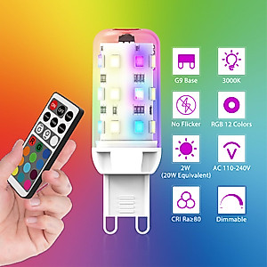 Aegislogic AEG G9 RGB Color Changing LED Bulbs, Remote Control & Dimmable, 2W Replaces 20W Halogen, 4 Moods, T4 Bi-Pin Base, 300LM, 3000K (2 Pack) - Color Changing Light Bulb with Remote