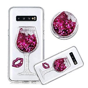 Galaxy S10 Plus Liquid Case,Shinetop 3D Diamond Creative Flowing Quicksand Cover for Samsung Galaxy S10 Plus Bling Glitter Floating Stars Soft TPU Silicone Crystal Clear Protective Case - Hot Pink