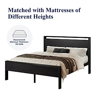 Allewie Queen Size Platform Bed Frame with Wooden Headboard and Footboard, Heavy Duty 12 Metal Slats Support, No Box Spring Needed, Under Bed Storage, Noise Free, Easy Assembly, Black Oak