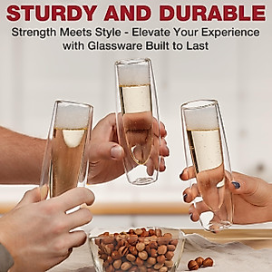 Eparé Stemless Champagne Flutes Glass - Set of 2 Double Wall Mimosa Glasses - Lightweight & Easy to Hold Bridesmaid Champagne Flute - Prosecco Glasses for Bridal Shower