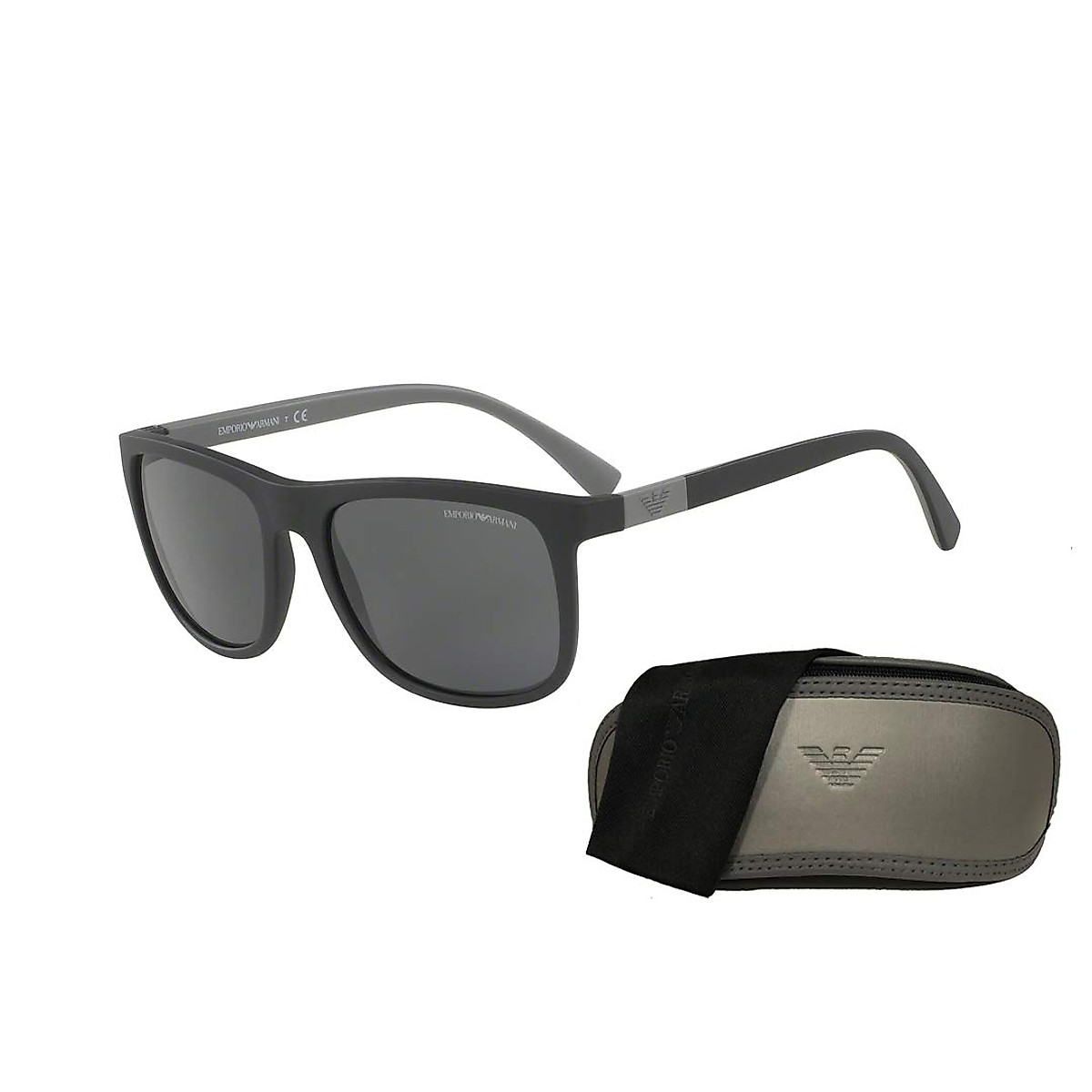 Emporio Armani EA4079 504287 57M Matte Black/Grey Square Sunglasses For Men+ BUNDLE With Designer iWear Eyewear Kit