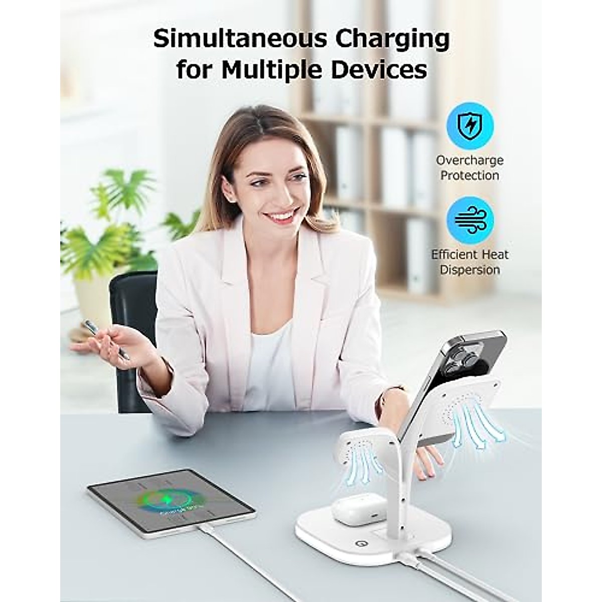 【2024 Newest】 5 in 1 Mag-Safe Wireless Charger for Apple Device with LED and Adapter, Magnetic Charging for iPhone 15/14/13 Pro/Max/Mini/Plus,15W Fast Charging Stand for Apple iWatch and Airpods