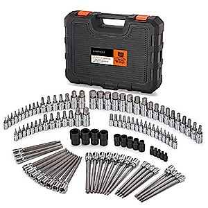 RIMKOLO 107-Piece Allen and Torx Bit Socket Set, 1/4", 3/8" and 1/2" Drive Hex/Ball End Hex/Torx/Extra Long Torx/Tamper Proof Torx SAE & Metric Bit Set
