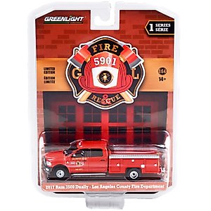 2017 Ram 3500 Dually Service Truck Red Los Angeles County Fire Department (California) Fire & Rescue 1/64 Diecast Model Car by Greenlight 67010 E