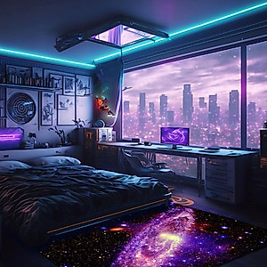 EISKBC Blacklight Galaxy Area Rug, Neon UV Reactive Space Glitter Starry Throw Rug, Fluorescent Universe Night Sky Nebula Floor Mat Carpet, Glow in The Dark Room Decor for Women Kids 70x47inch