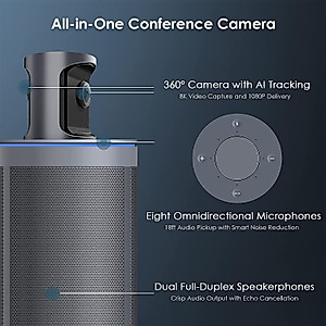 NexiGo Meeting 360 (Gen 2), 8K Captured AI-Powered Framing & Speaker Tracking, Plug & Play, 1080p HD 360-Degree Smart Video Conference Camera, 8 Noise-Cancelling Microphones
