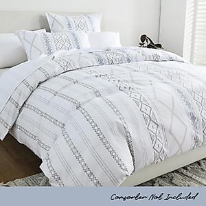 Uniclinens Geometric Duvet Cover King - Ivory White Duvet Cover Set, 100% Cotton Abstract Boho Printed Pattern Set, 3 Pcs Include 1 Duvet Cover (90”x104”) and 2 Pillow Shams (20”x36”), No Comforter