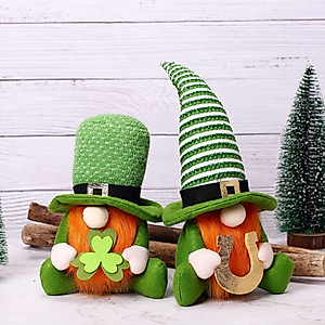 nezababy 2 PCS St Patrick's Day Decor Gnomes Plush,Patricks Day Decoration Green Home Table Elf Gnomes Decor Ornaments Sweet Patrick's Day Gifts (No LED, St Patrick's Day Gnome)