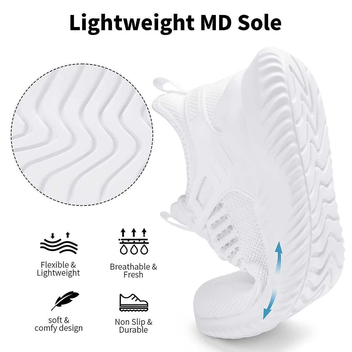 Akk White Sneakers Mens Tennis Shoes - Slip on Walking Running Breathable Lightweight Athletic Shoes for Sport Gym Workout Jogging Size 13