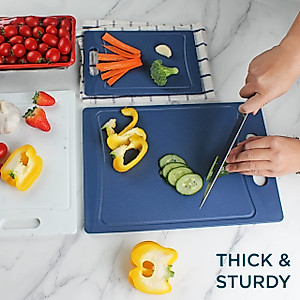 COOK WITH COLOR Plastic Cutting Boards - Set of 3 Kitchen Cutting Board Set - Large, Medium and Small Cutting Boards Non Slip Kitchen Essentials (Blue and White Marble)