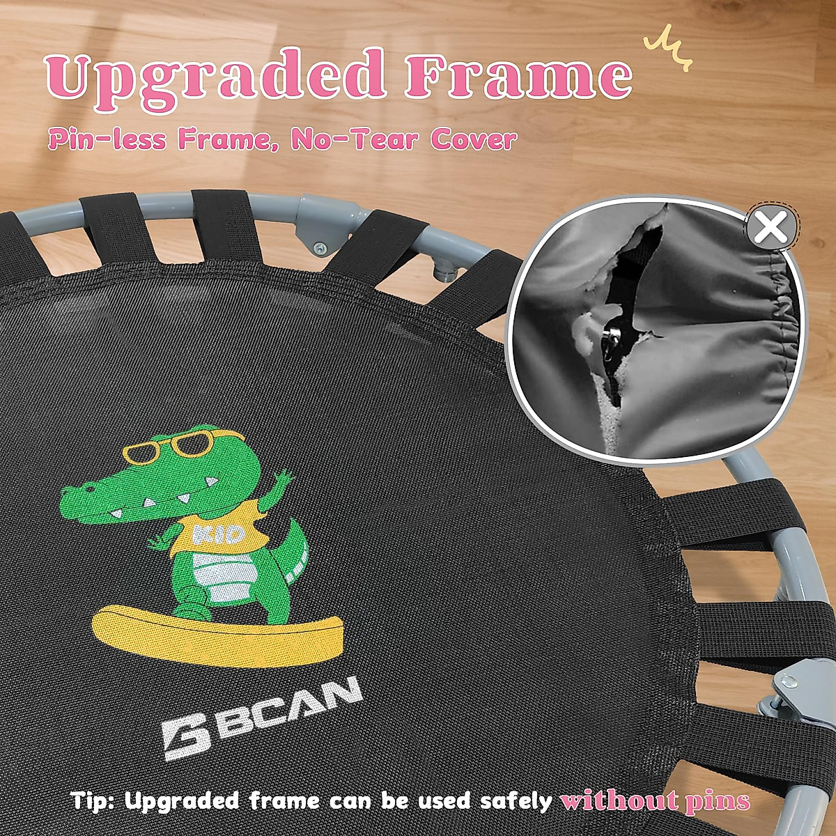 BCAN 36'' Mini Folding Ages 2 to 5 Toddler Trampoline with Handle for Kids, Two Ways to Assemble The Handle, Indoor/Garden Trampoline with Super Safe Padded Cover