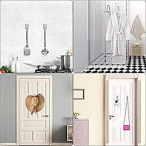 Diesisa Adhesive Wall Hooks Sticky Hooks for Hanging, 8 Packs Adhesive Hooks Reusable Seamless Wall Hook for 13Lb(Max) for Kitchen Bathroom Ceiling - Silver