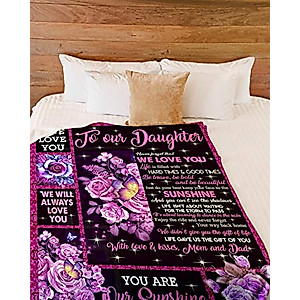 Ananas Pru Parent to Daughter Blanket, to Daughter from dad and mom You are Sunshine Violet Rose Butterfly White Fleece Blanket, Daughter Blanket, Daughter Present, idea, Family Love Blanket