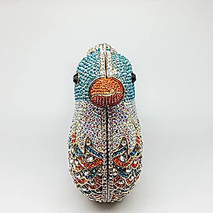 Bird Clutch Bags For Women Crystal Evening Bag Rhinestone Wedding Handbag Party Purse (Small,Multi Blue)