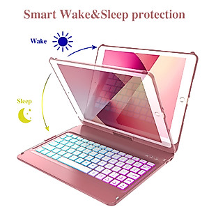 MMK® Keyboard Case for iPad 10.2 inch 9th Gen 2021,iPad 8th Generation 2020,iPad 7th Generation 2019,10 Color Backlit 360 Rotatable Wireless Detachable Bluetooth Keyboard Cover Tablet Case