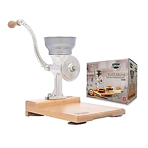 Corona Cast Iron Corn and Grain Mill with Wooden Table, Corn Grinder, Grain Mill, Manual Grinder with Table For Corn, Rice, Lentils, Chickpeas, Cast Iron Grinder For Domestic Use, Anti-Rust By Corona