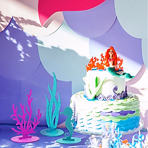 24 Pcs Mermaid Birthday Decorations Felt Table Centerpiece Under the Sea Party Decorations Supplies for Ocean Theme Little Mermaid Birthday Party Baby Shower