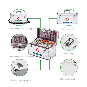 DAOUXIAOSP Family First Aid Box,Portable Medicine Chest Storage,Lidded Storage Bins Medicine Cabinets First Aid Box Portable Medicine Chest Storage Multifunctional Metal Storage Case for Home Outdoor
