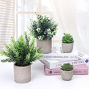 CEWOR 4 Pack Small Fake Plants Eucalyptus Rosemary Succulents Plants Artificial in Pots for Shelf Artificial Greenery Eucalyptus Plant Indoor for Home Bedroom Living Room Decoration