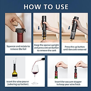 Ludkim Electric Wine Opener Set, Automatic Wine Bottle Openers with Foil Cutter, Battery Operated Wine Corkscrew with Wine Aerator Pourer and 2 Vacuum Wine Stoppers