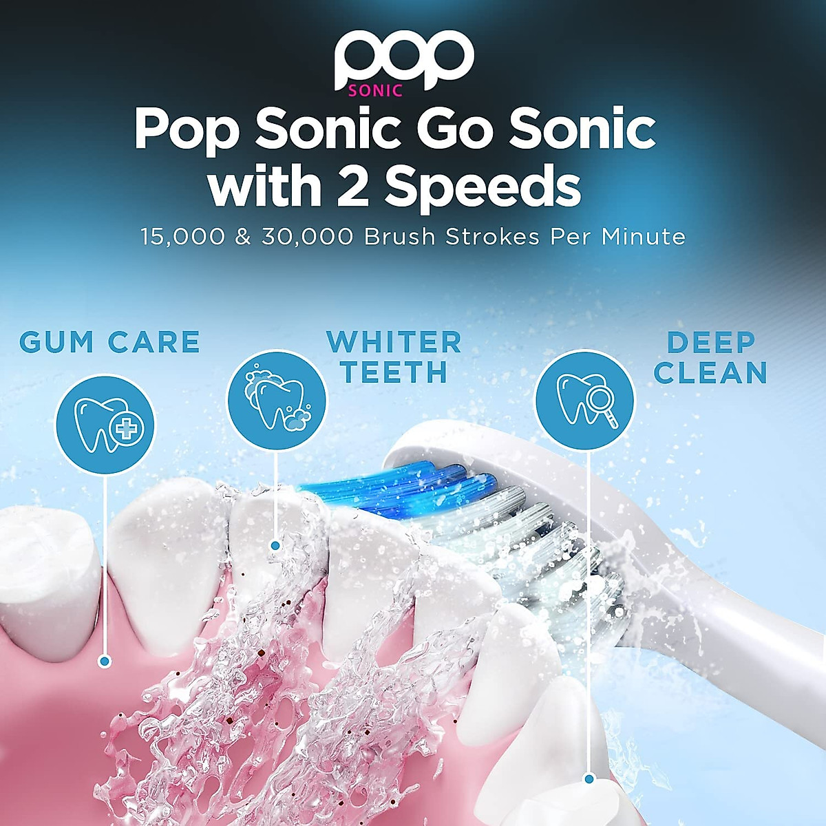 Pop Sonic Electric Toothbrush (Metallic Rose) - Travel Toothbrushes w/AAA Battery | Kids Electric Toothbrushes with 2 Speed & 15,000-30,000 Strokes/Minute, Dupont Nylon Bristles