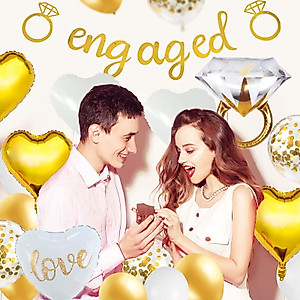 Gold Engagement Party Decorations, Diamond Wedding Ring Balloons Love Balloons for Bachelorette Wedding Engagement Bridal Shower Party Decorations